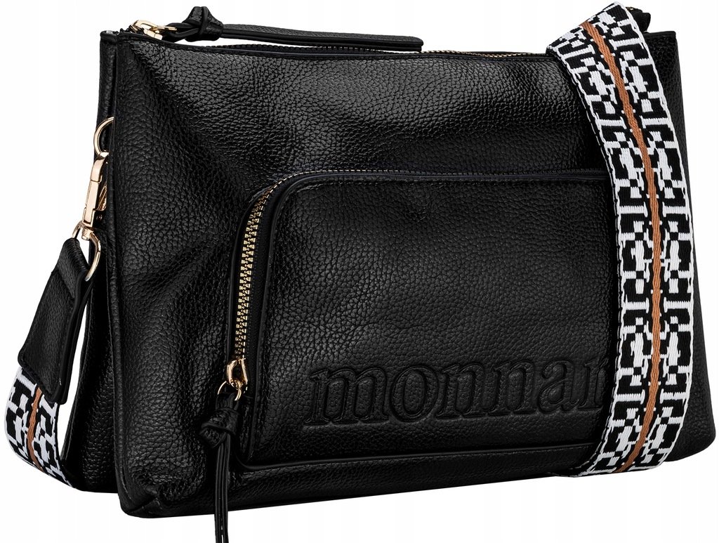 Torebka Listonoszka Monnari Czarna Aztecki Pasek Kieszonka 2 Komory - MONNARI | Moda Sklep EMPIK.COM