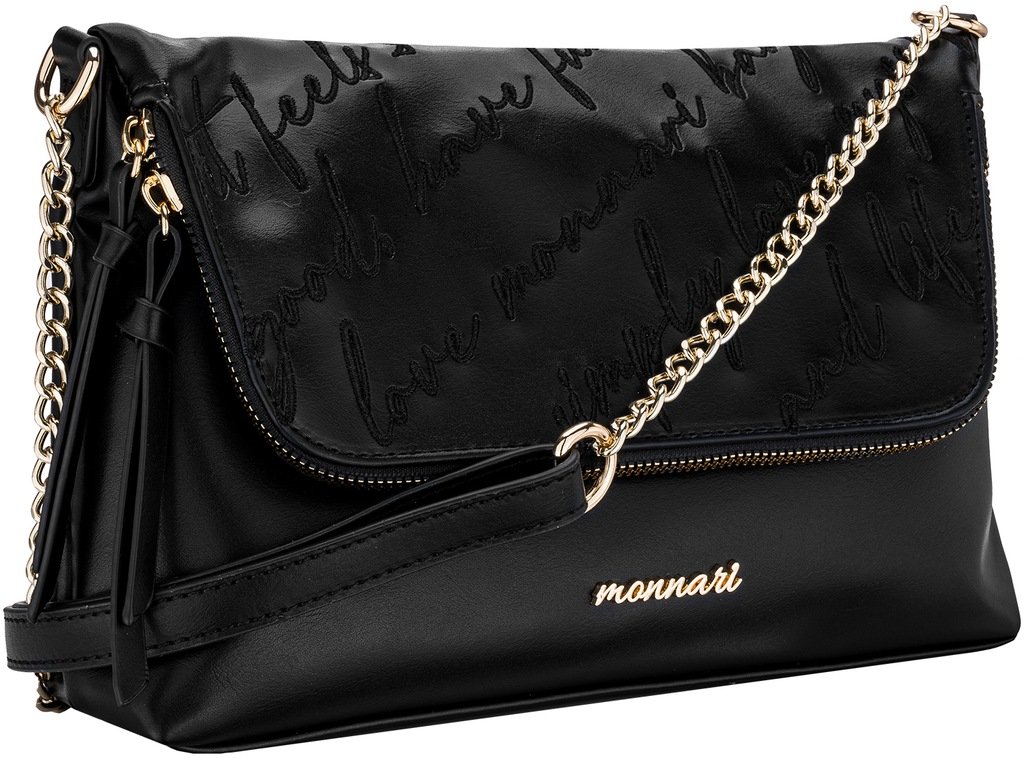 Torebka Listonoszka Monnari Czarna Haft Zawieszki Logo - MONNARI | Moda Sklep EMPIK.COM