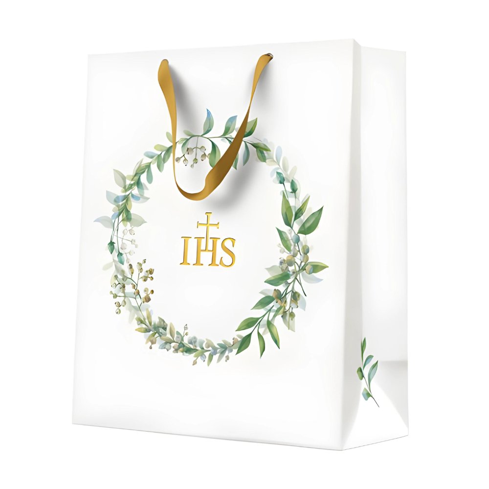 Torebka prezentowa biała IHS zielony wieniec 34cm - ABC | Przyjęcia i okazje w Sklepie EMPIK.COM