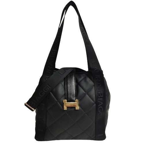 Torebka shopper Laura Biaggi torba na ramię czarna pikowana - Laura Biaggi | Moda Sklep EMPIK.COM