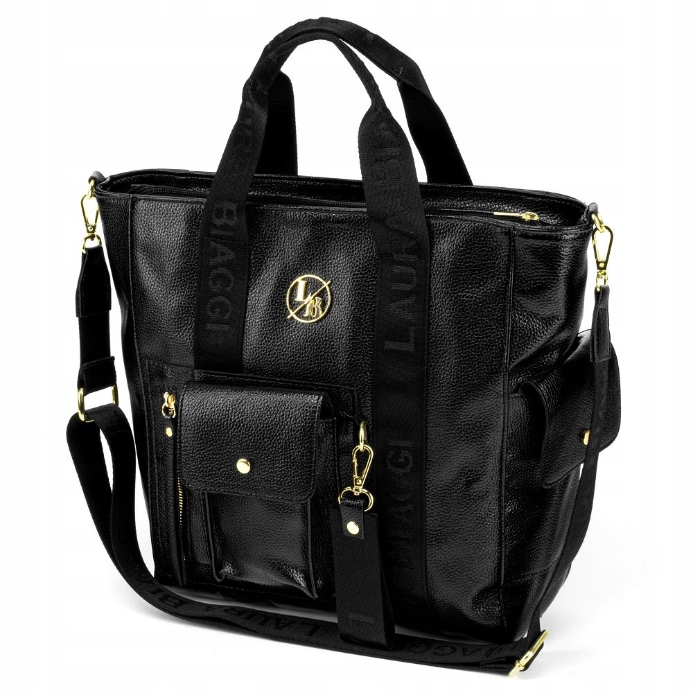 Torebka Shopper Listonoszka Laura Biaggi Czarna A4 - Laura Biaggi | Moda Sklep EMPIK.COM