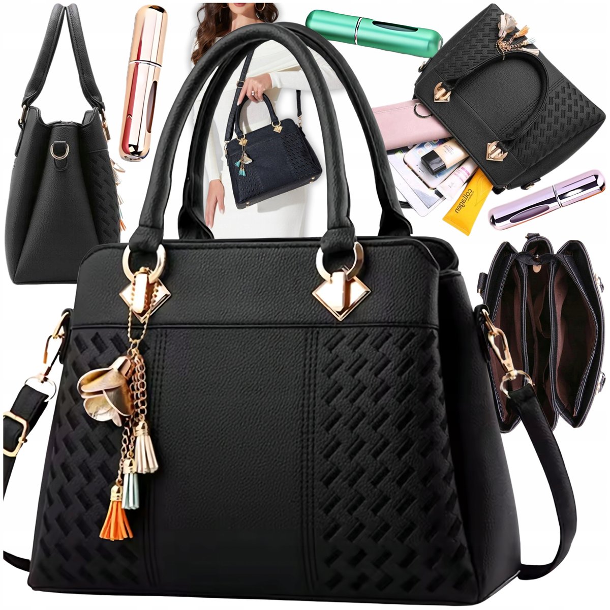 Torebka Skórzana Damska Czarna Elegancka Torba Skóra Ekologiczna Modna - trafiony-zakup | Moda ...