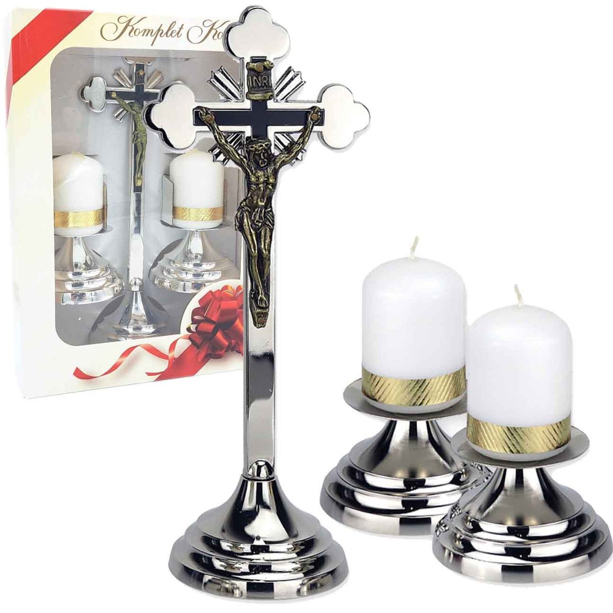 Tradycyjny Zestaw Kolędowy z krzyżem 22cm | metalowy srebrny | Komplet ...