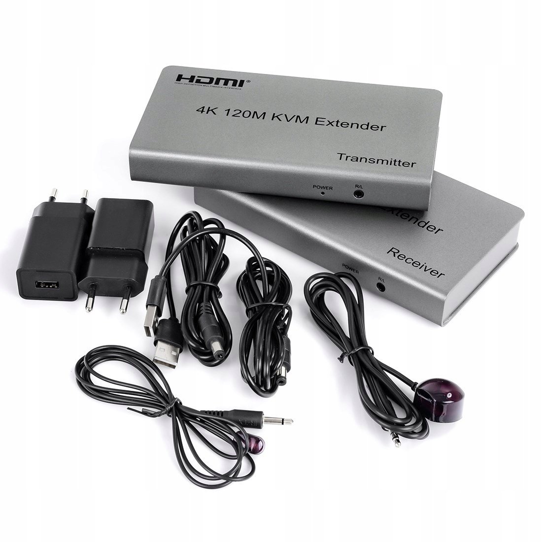 Transmiter Extender HDMI LAN 4K 120m Konwerter Nadajnik Odbiornik AUDIO ...