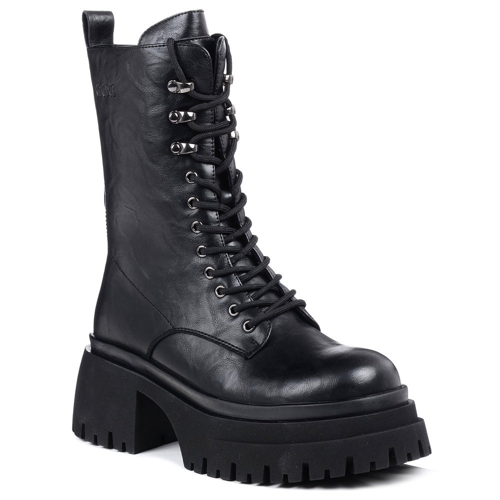 Trapery damskie na grubej podeszwie buty skórzane czarne Goe OO2N4121 ...