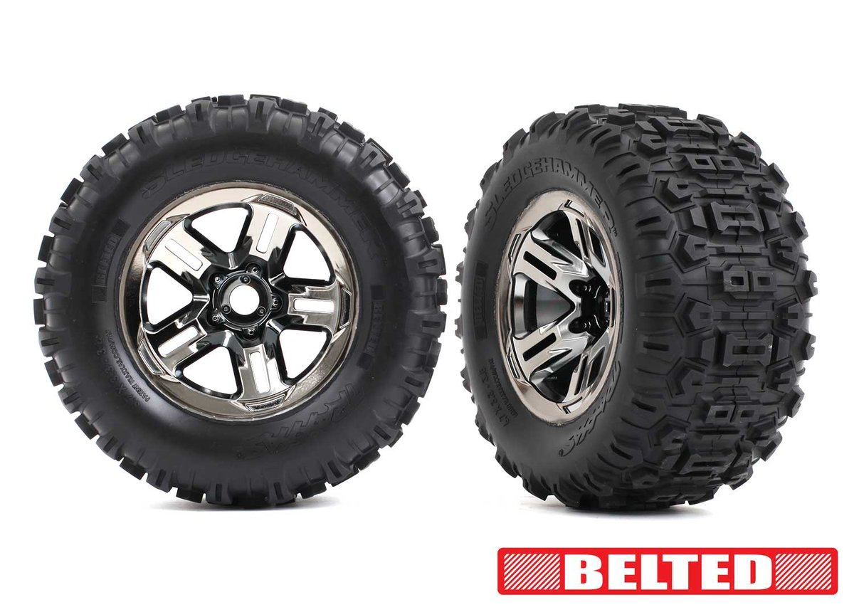 TRAXXAS 9573A- komplet kół 3.8" Blk Chrome Wheels & Belted Sledgehammer ...