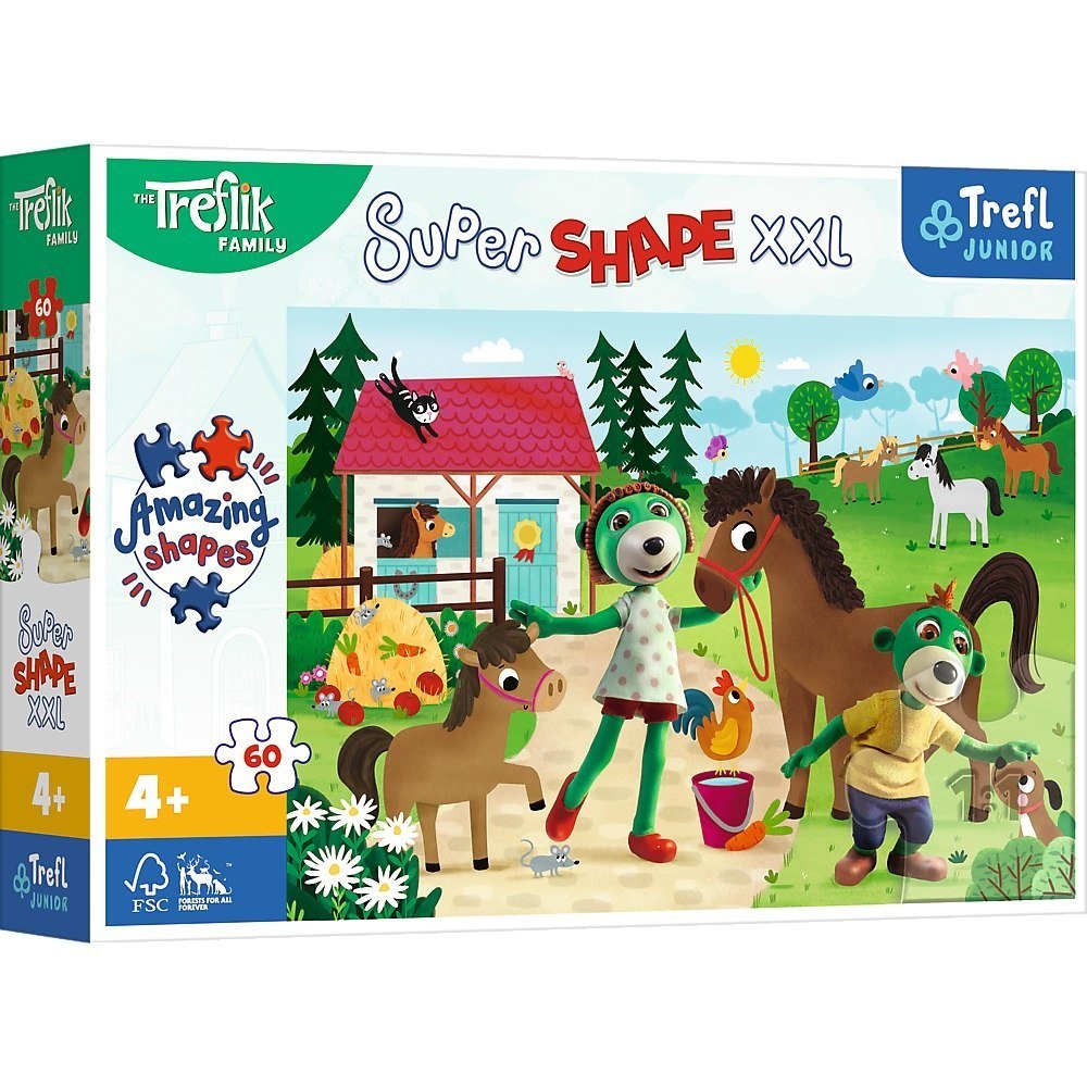 Trefl, Puzzle XXL Super Shape Trefliki w stadninie koni, 60 el. - Trefl ...
