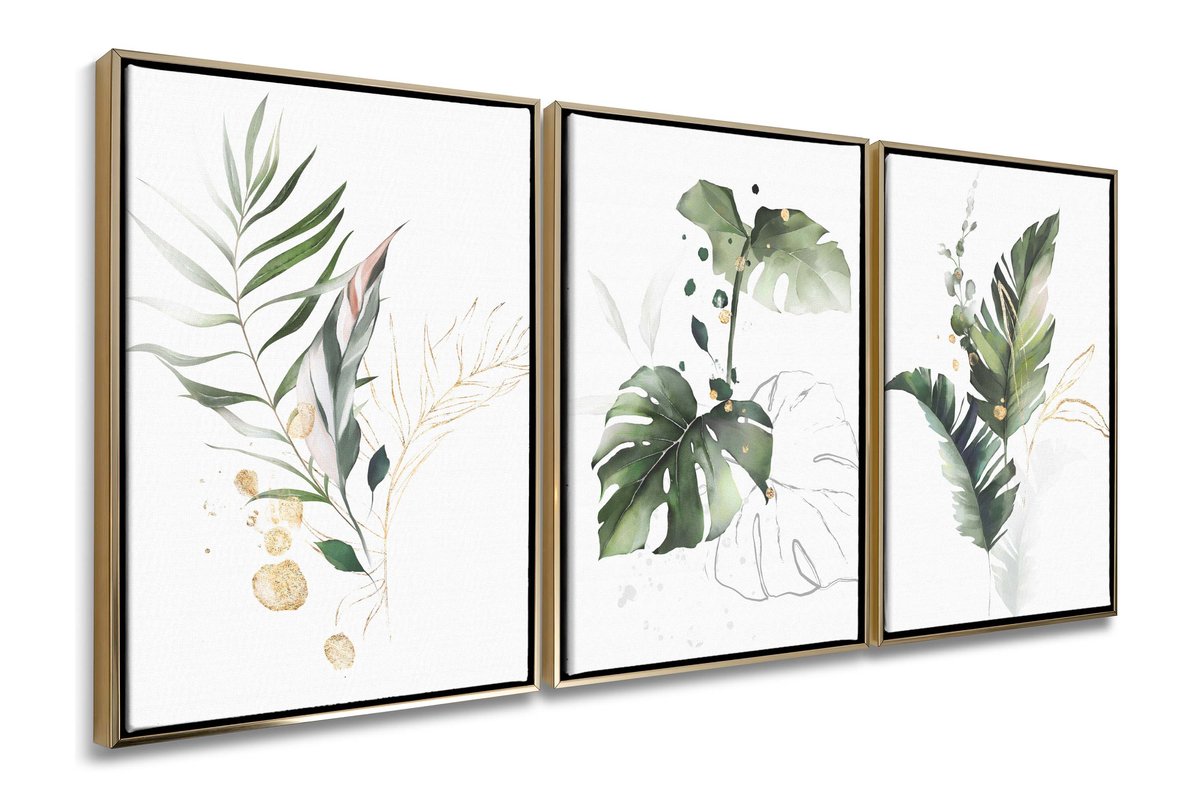 Tryptyk Obrazy Liście Boho Złota Rama do obrazu na płótnie American Box ...