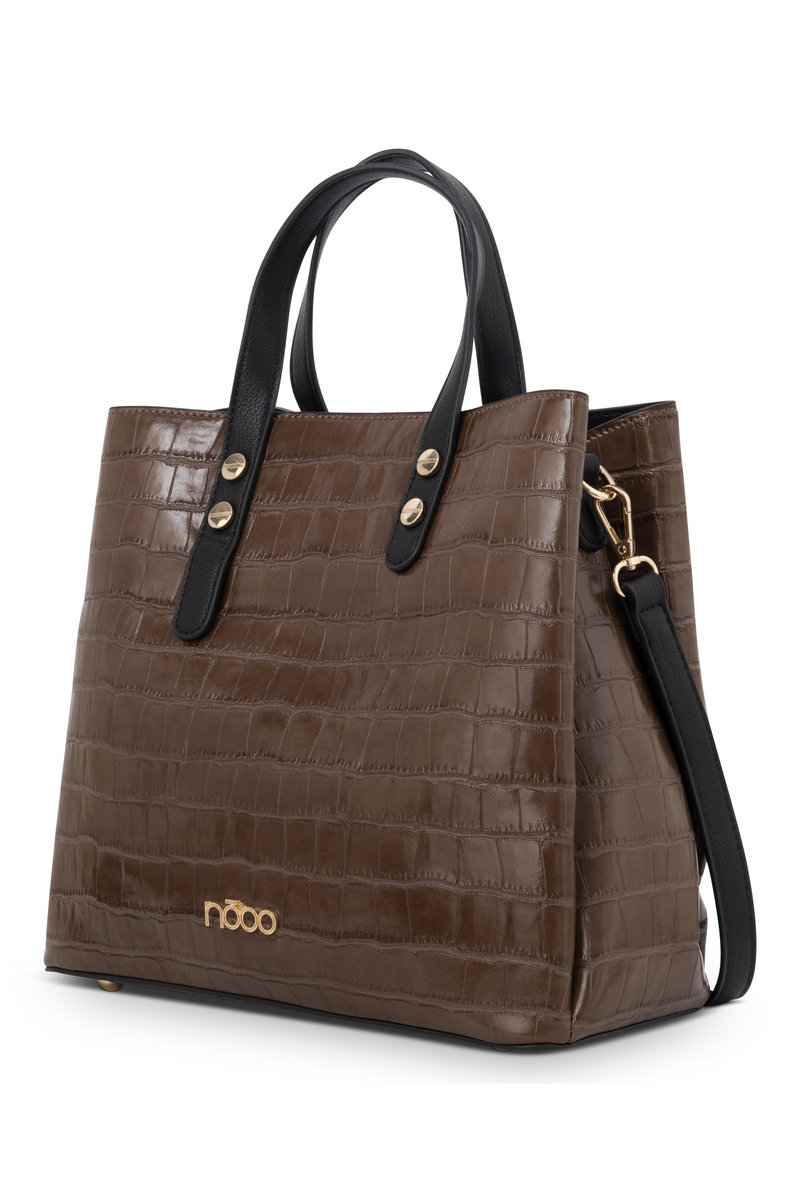 Trzykomorowa torebka do ręki Nobo croco brązowa - Nobo | Moda Sklep EMPIK.COM