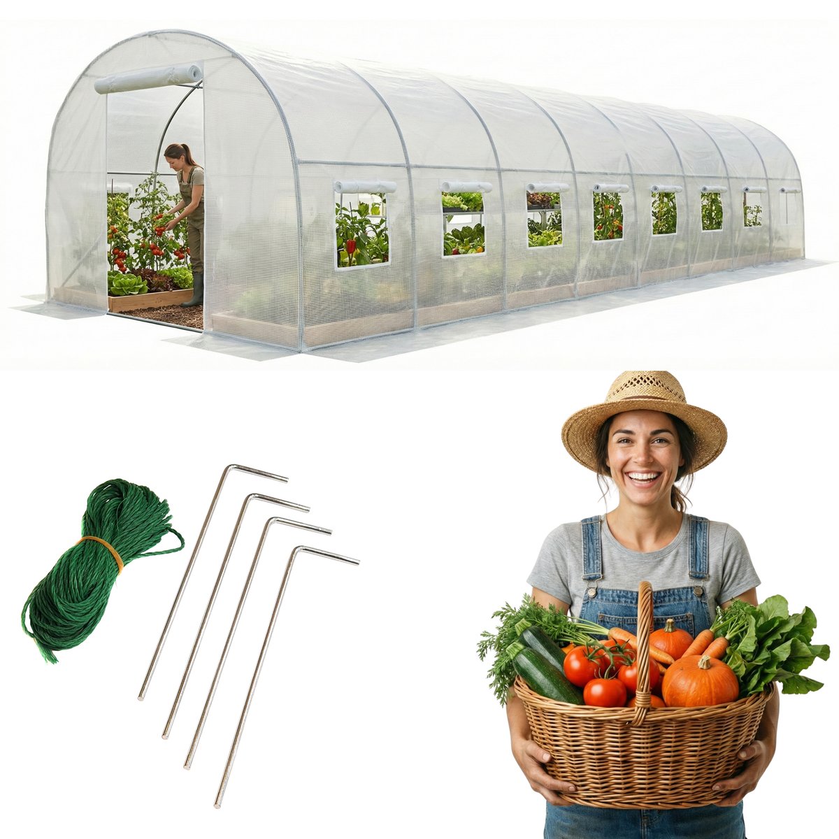 Tunel foliowy szklarnia ogrodowa 8x3m UV-4 biały 24m² FUNFIT Garden ...