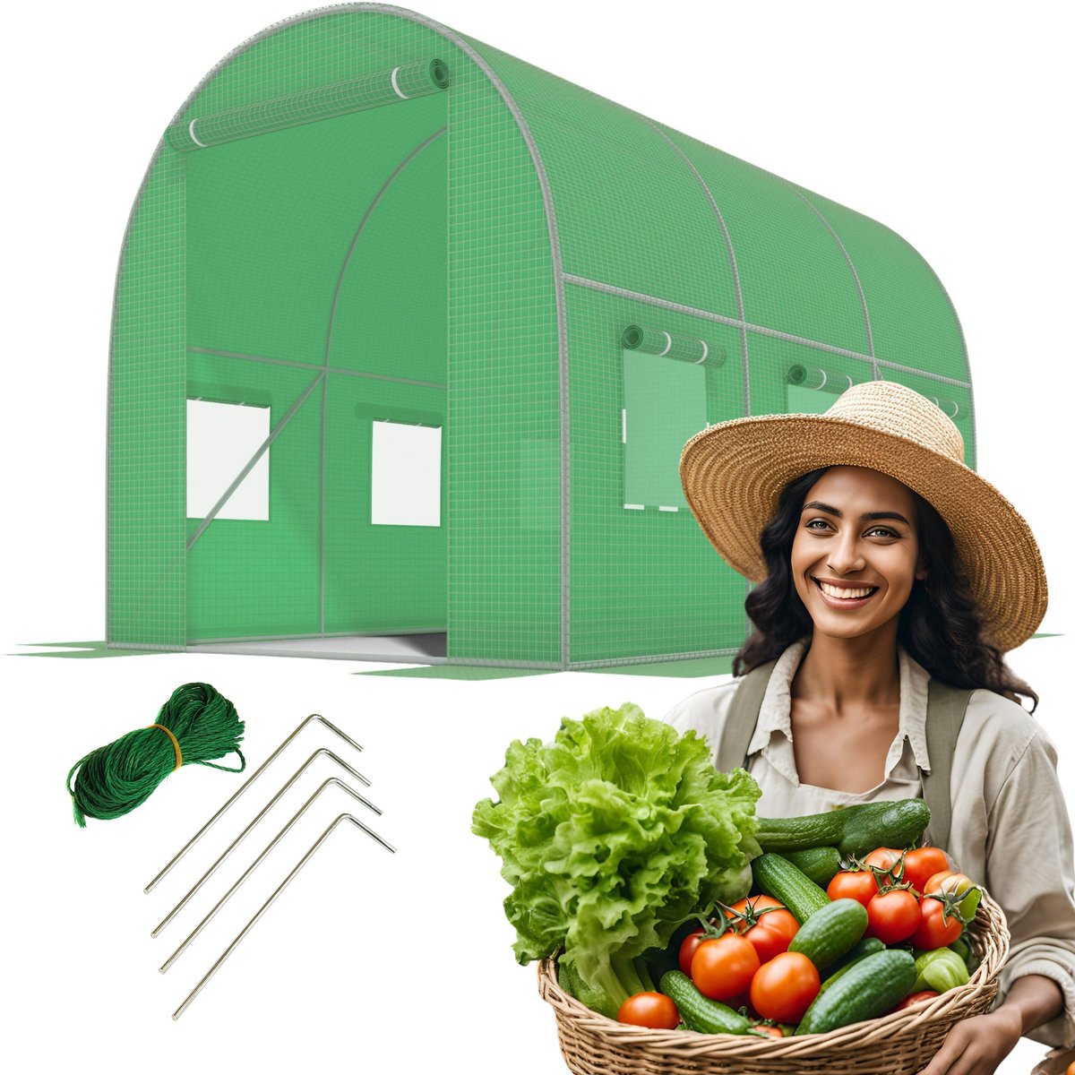 Tunel foliowy z oknami FUNFIT GARDEN, zielony, 7m2, 3,5x2m - FUNFIT ...