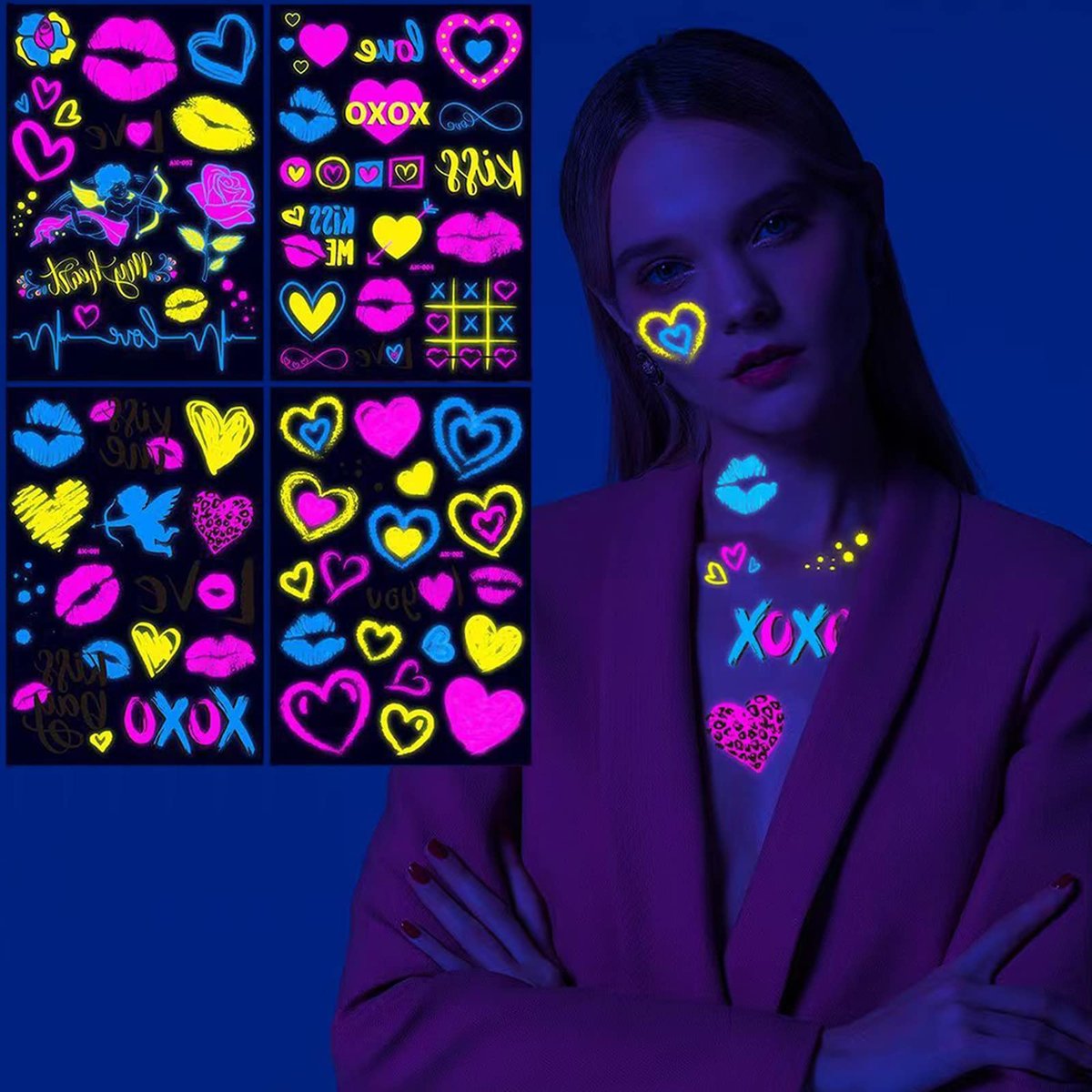 Tymczasowe tatuaże neonowe Nowa miłość w mieszanym stylu Brokat Kupidyn ...