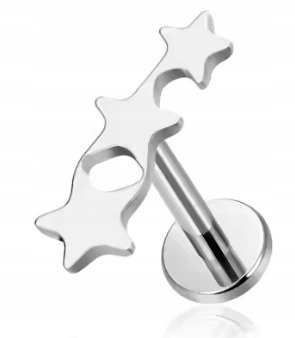 Tytanowy Kolczyk Labret PIERCING Gwiazda Gwiazdki HELIX Lobe 1,2/6 ...