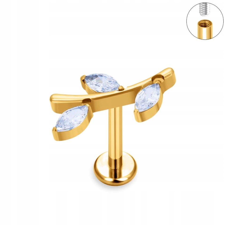 Tytanowy Kolczyk Labret PIERCING Listki Cyrkonie HELIX Lobe 1,2/8 ...