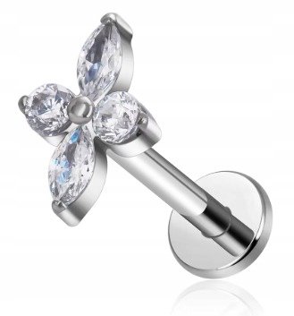 Tytanowy Kolczyk Labret PIERCING z Cyrkoniami Kwiatek HELIX Lobe 1,2/6 ...
