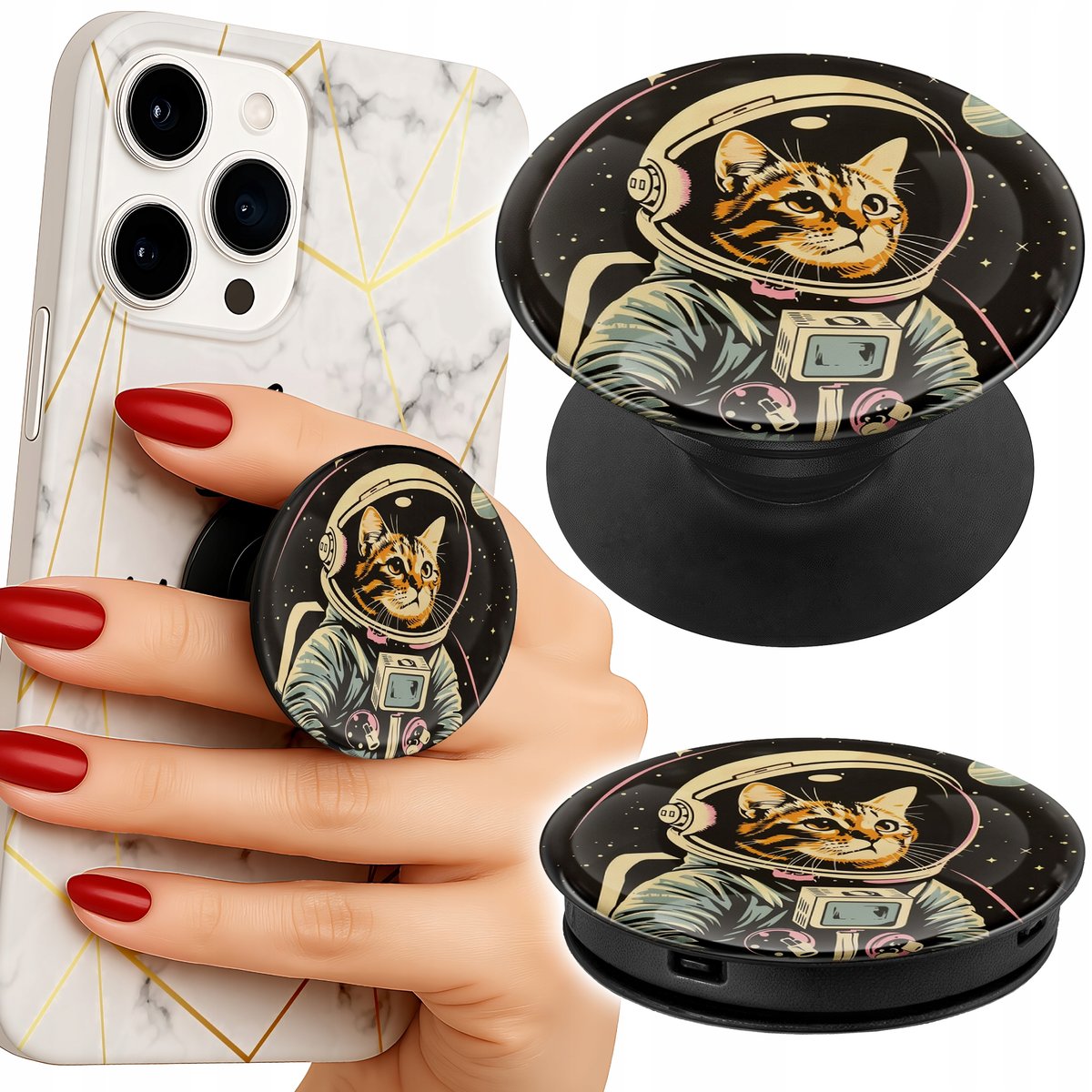 Uchwyt do telefonu Popsocket na palce/stojak KOCI ASTRONAUTA KOT KOSMOS ...