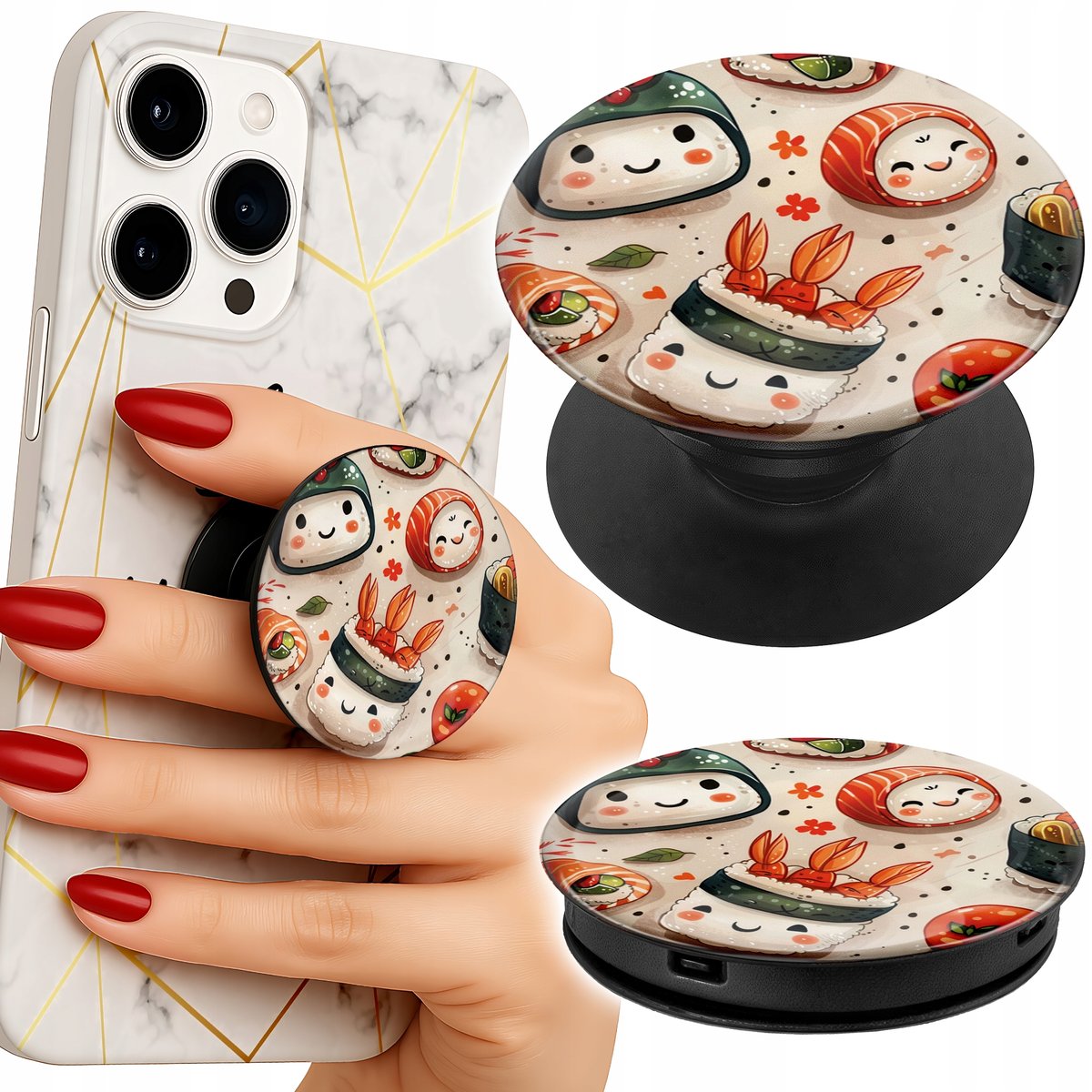 Uchwyt do telefonu Popsocket na palce/stojak SŁODKIE UŚMIECHNIĘTE SUSHI ...