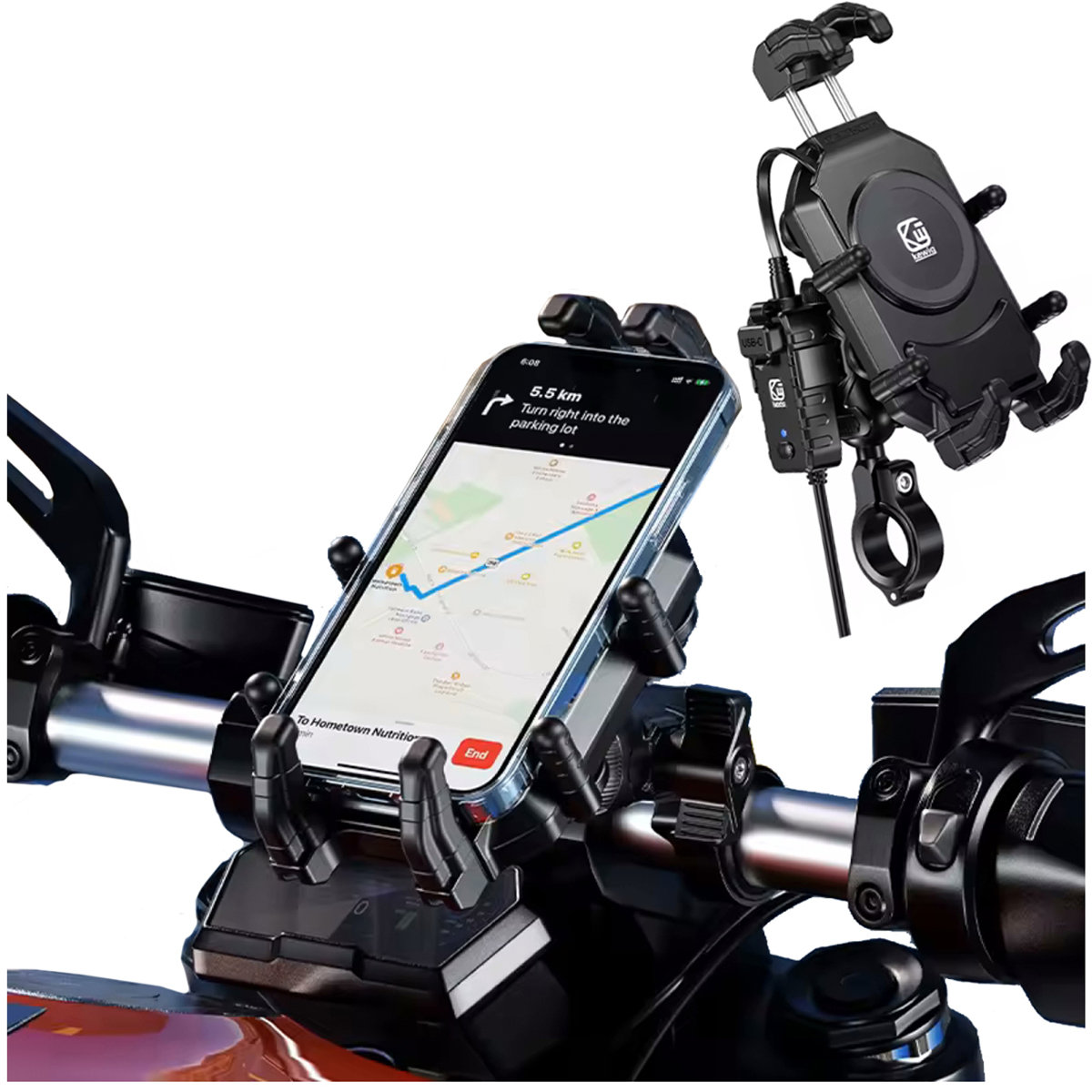 Uchwyt motocyklowy z ładowarka indukcyjną 15W, USB-C 36W, Kewig, na ...