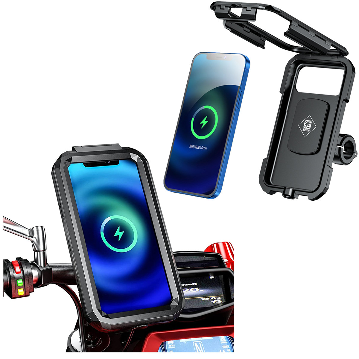 Uchwyt motocyklowy z ładowarką indukcyjną QI USB-C na telefon, Kewig ...