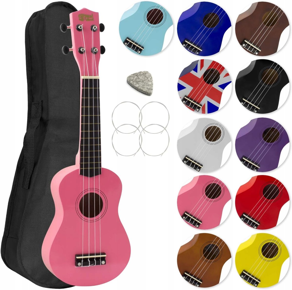 Ukulele Sopranowe Różowy Akcesoria Muzyczne Zapasowe Struny Kostka Etui ...