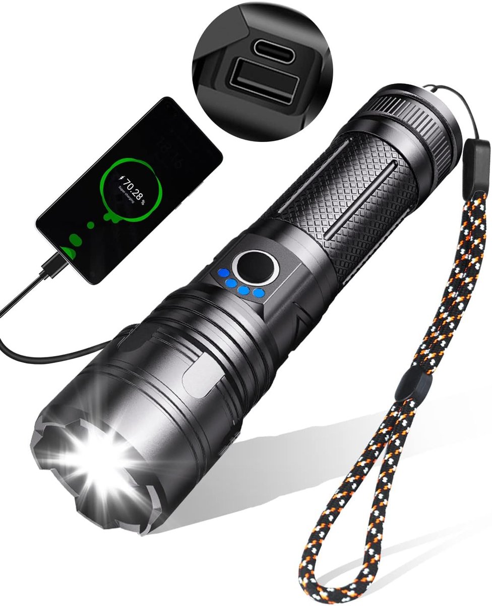 Ultramocna latarka LED, latarka akumulatorowa o mocy 10000 lumenów ...
