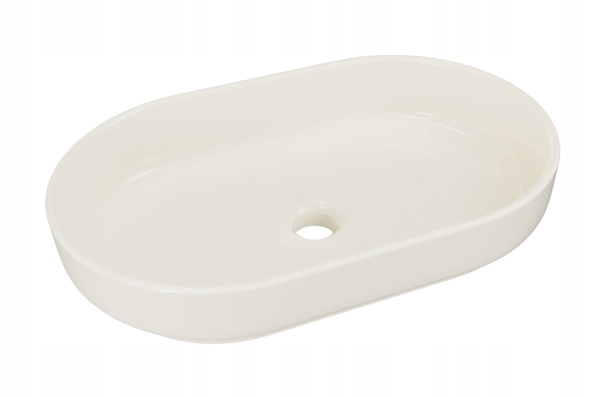 Umywalka nablatowa ceramiczna 55x35 cm kość słoniowa owalna - Comad ...