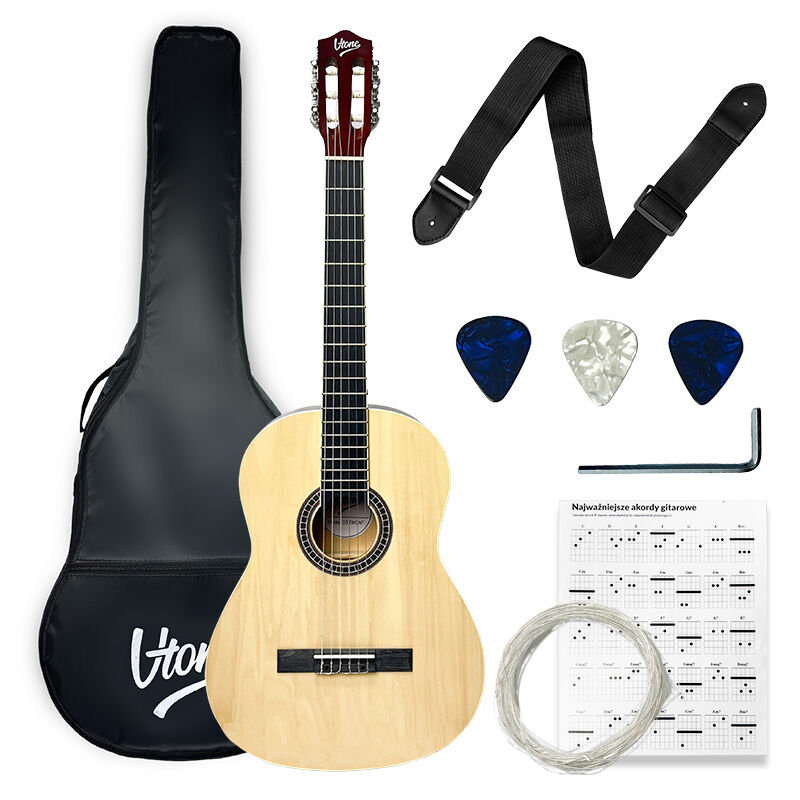 V-TONE CG TWO NT gitara klasyczna 4/4 kostki pasek zapasowe struny pokrowiec akordy klucz - V ...