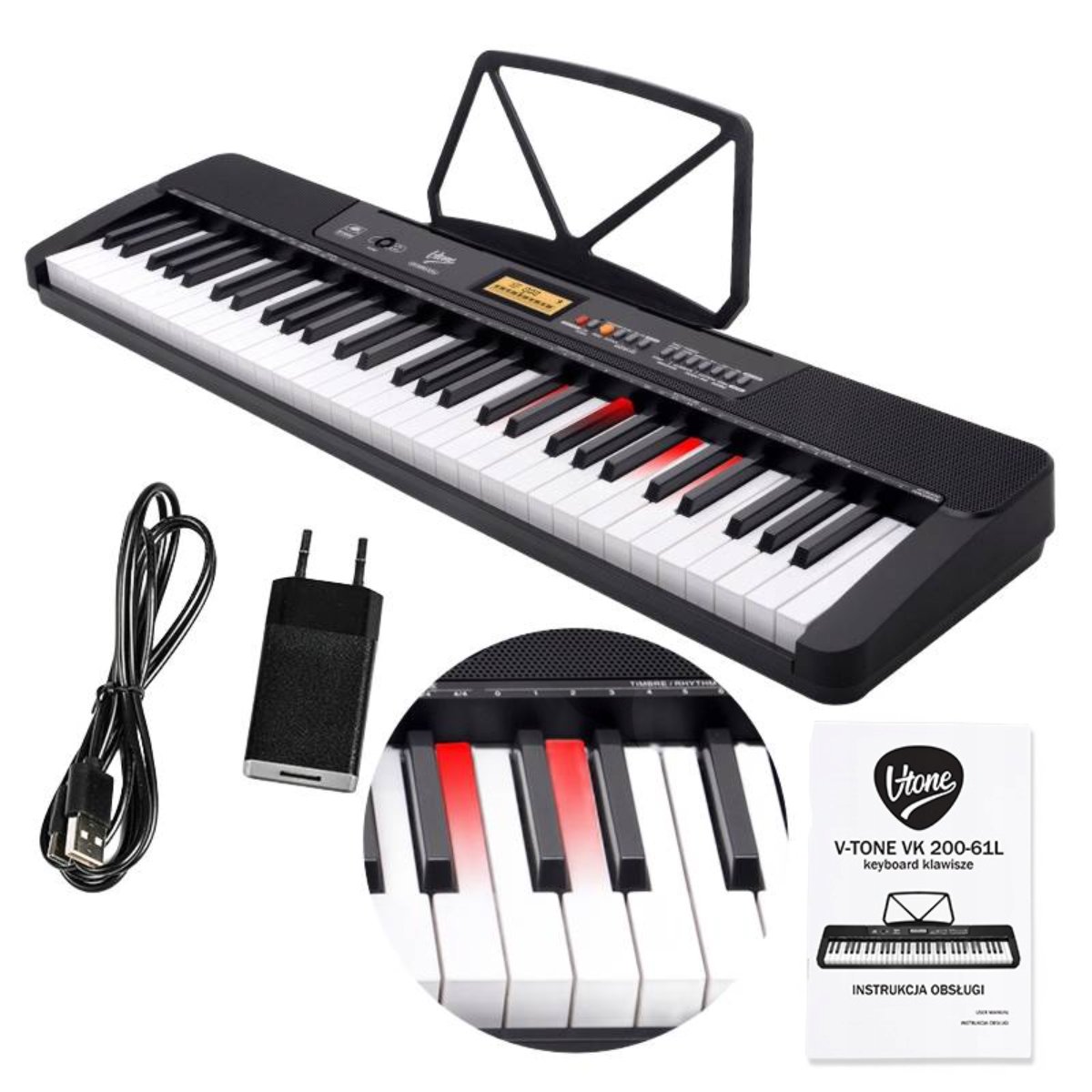 V-TONE VK 200-61L keyboard klawisze organy dla dzieci do nauki gry LED - V-Tone | Muzyka Sklep ...
