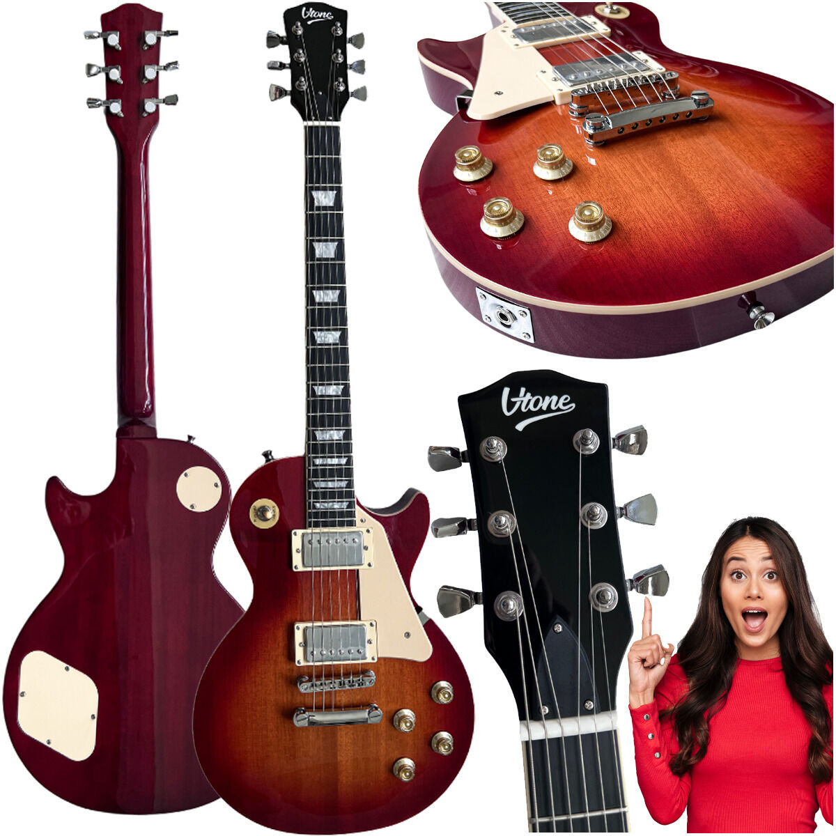 V-TONE VLP1 BS gitara elektryczna 4/4 Les Paul 39" HH Honey-Wine ...