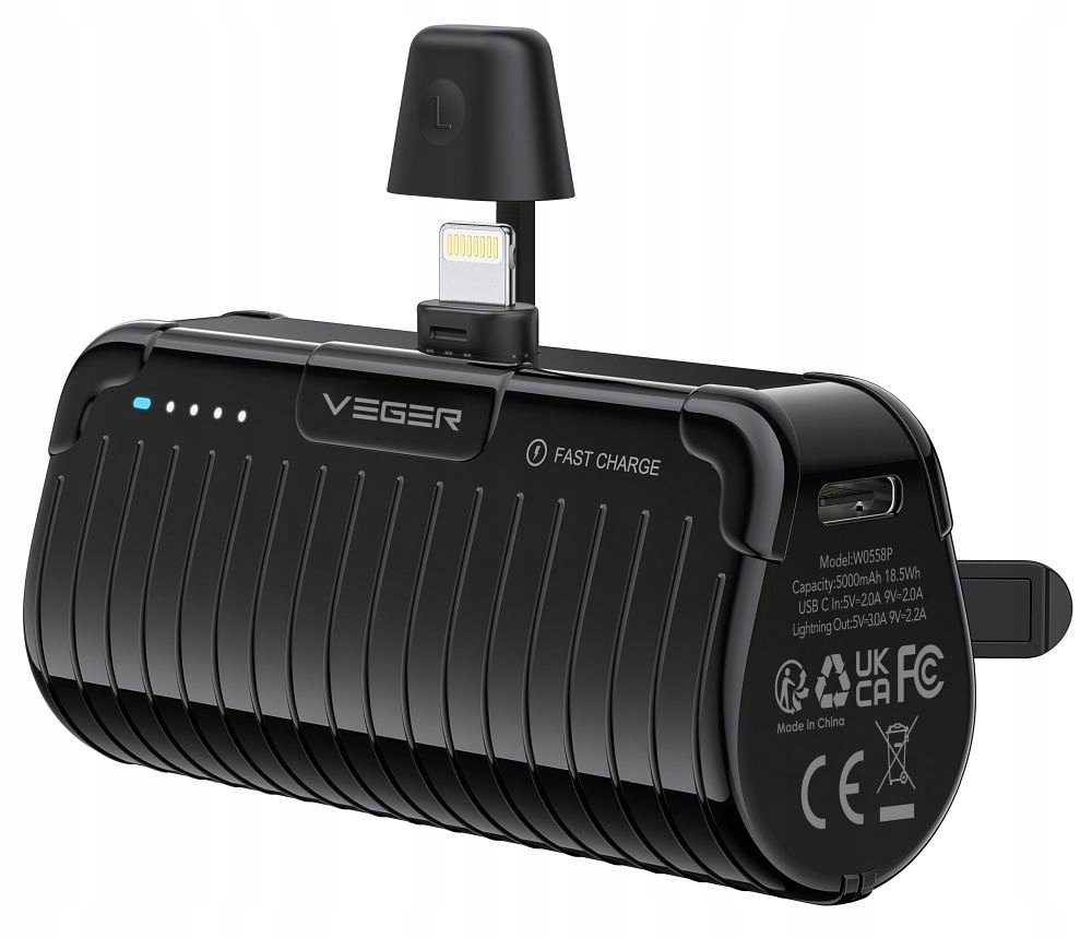 VEGER powerbank 5000 mAh z wbudowanym złączem Lightning PlugOn PD QC3.0 ...
