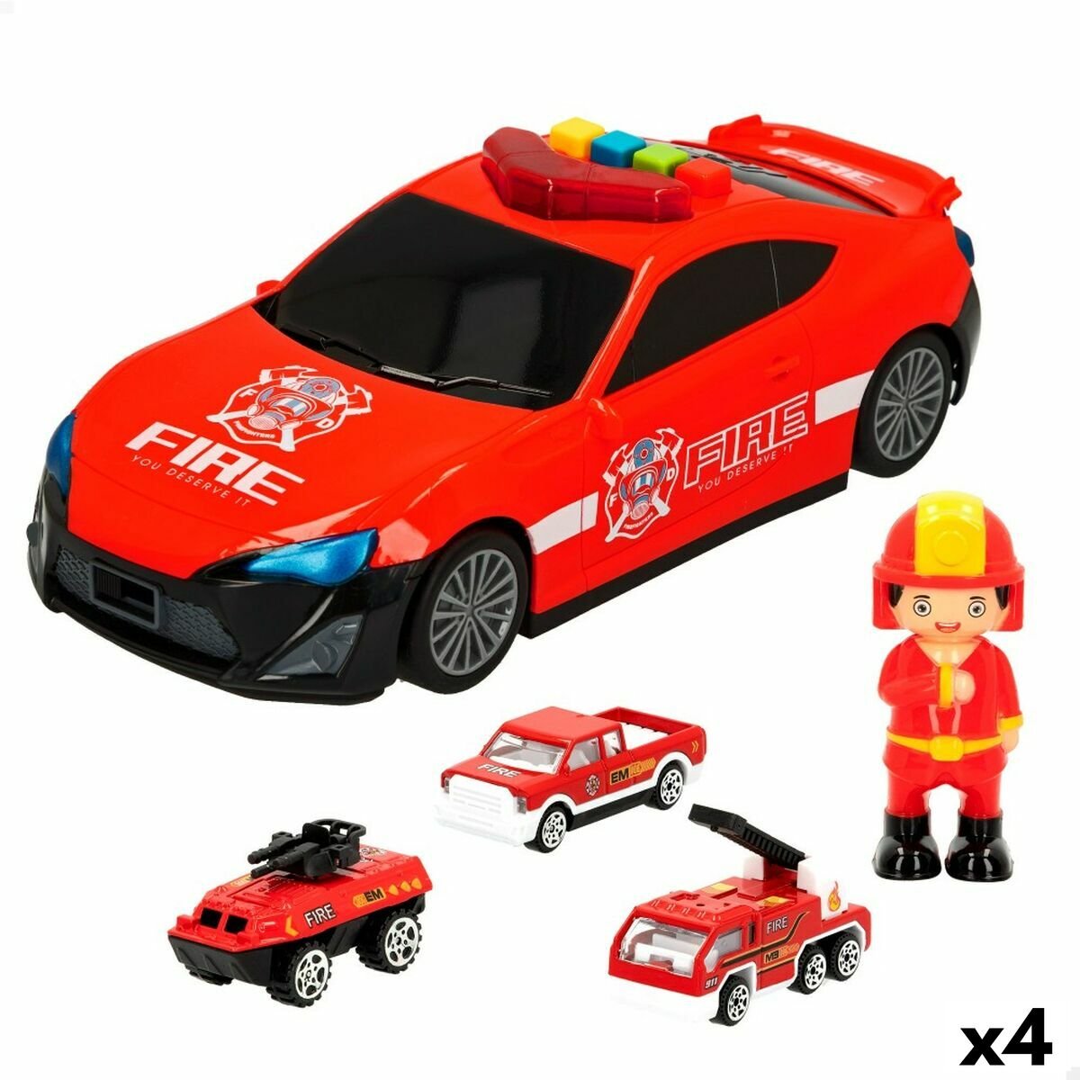 Vehicle Playset Speed & Go Fireman Light Sound 1:64 (4 Units) (S8900634 ...