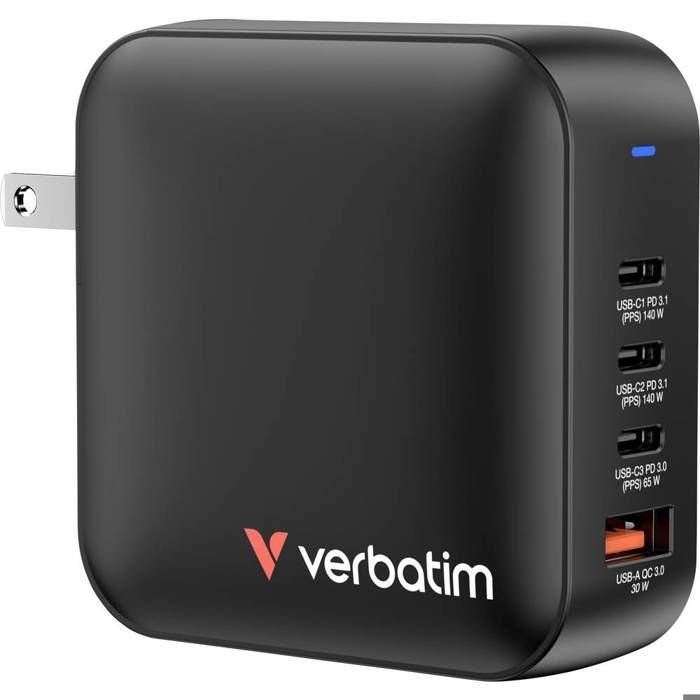 Verbatim Mini GaN Charger Adapter podróżny 165 W 1x USB-A, 3x USB-C ...