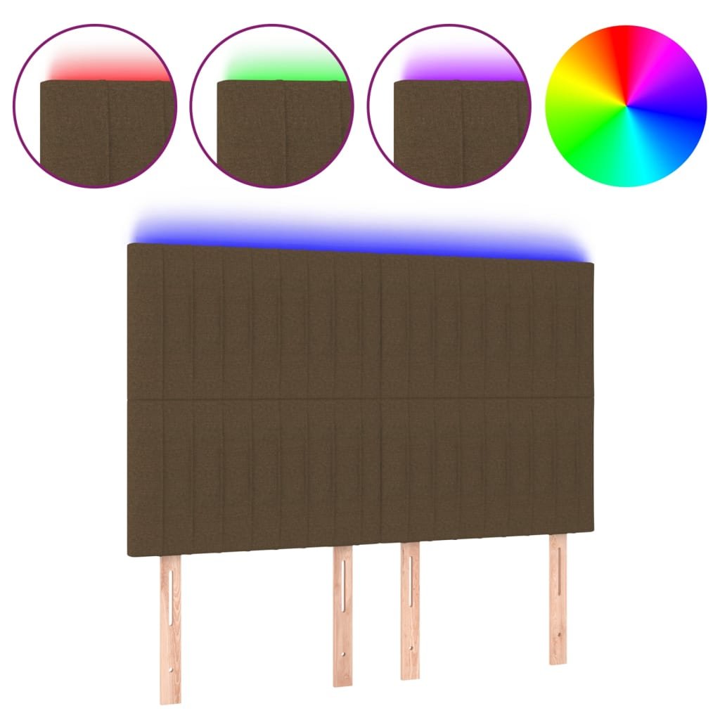 vidaXL Zagłówek do łóżka z LED ciemnobrązowy 144x5x118/128 cm tkanina ...