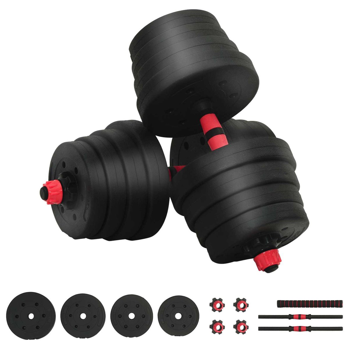vidaXL Zestaw hantli 2 w 1 Czarny i czerwony 121 x 19,5 x 19,5 cm ...