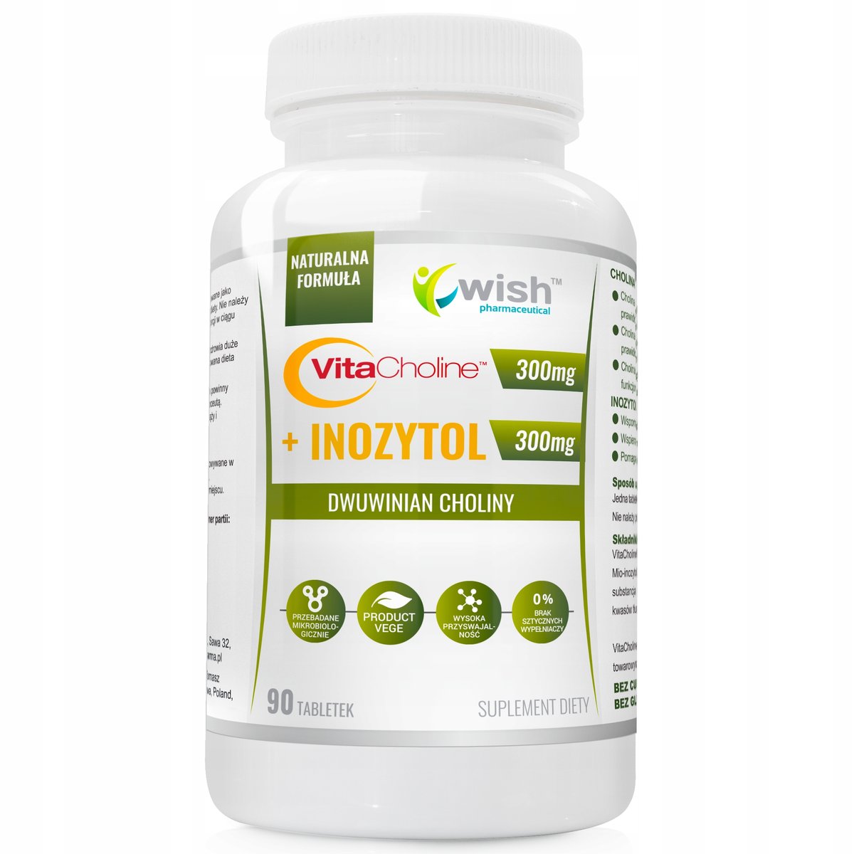 Vitacholine 300Mg + Inozytol 300Mg Lepsza Pamieć Cholina Wątroba 90 Tab ...