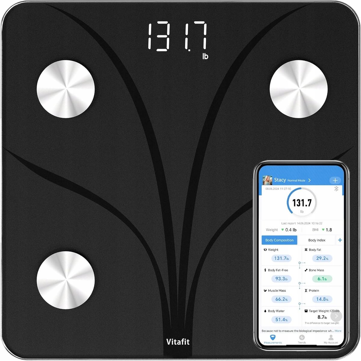 Vitafit Waga Łazienkowa Inteligentna BMI Tłuszcz Mięśnie LED 180kg ...