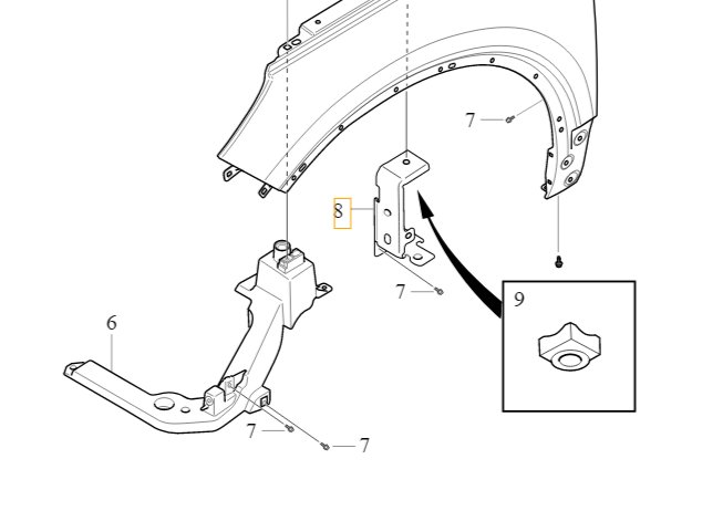 VOLVO XC40 wspornik uchwyt mocowanie prawy blotnik 31469375 - Volvo OE ...