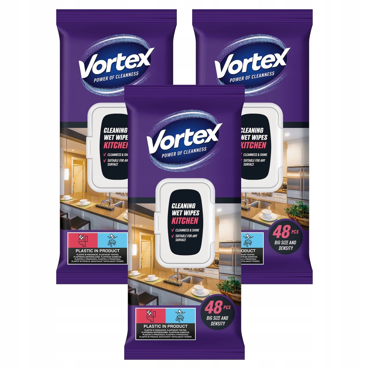 VORTEX Wet Wipes Set for cleaning the kitchen– Flip Top, 48 pcs x 3 ...