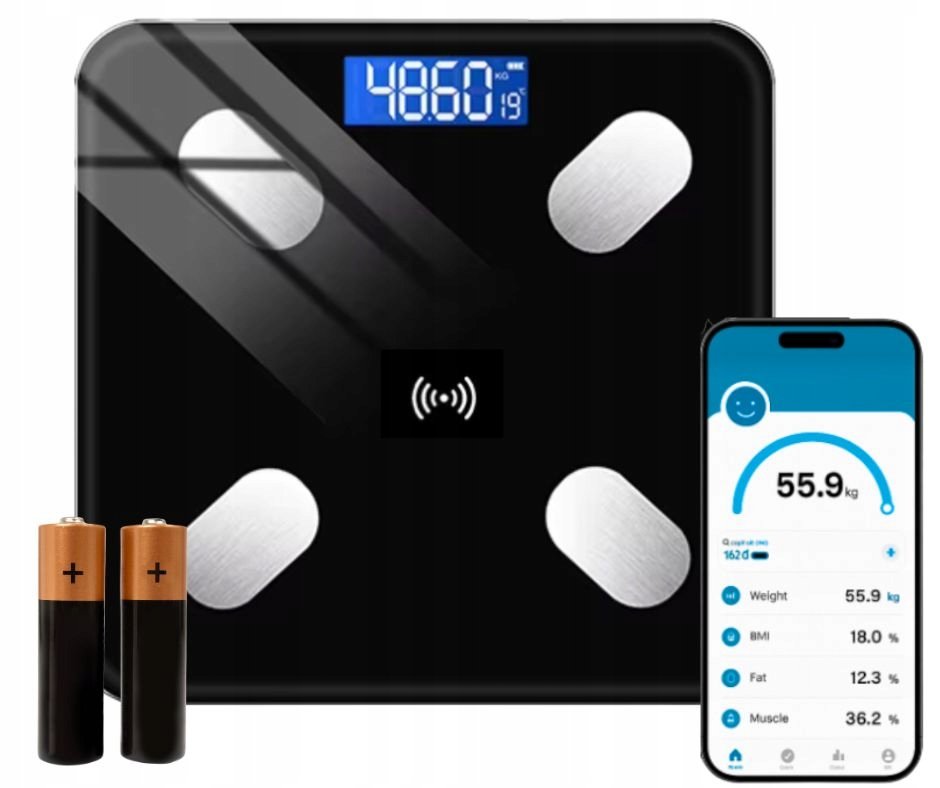 WAGA ŁAZIENKOWA BLUETOOTH SMART 180KG INTELIGENTNA ANALITYCZNA 25w1 ...