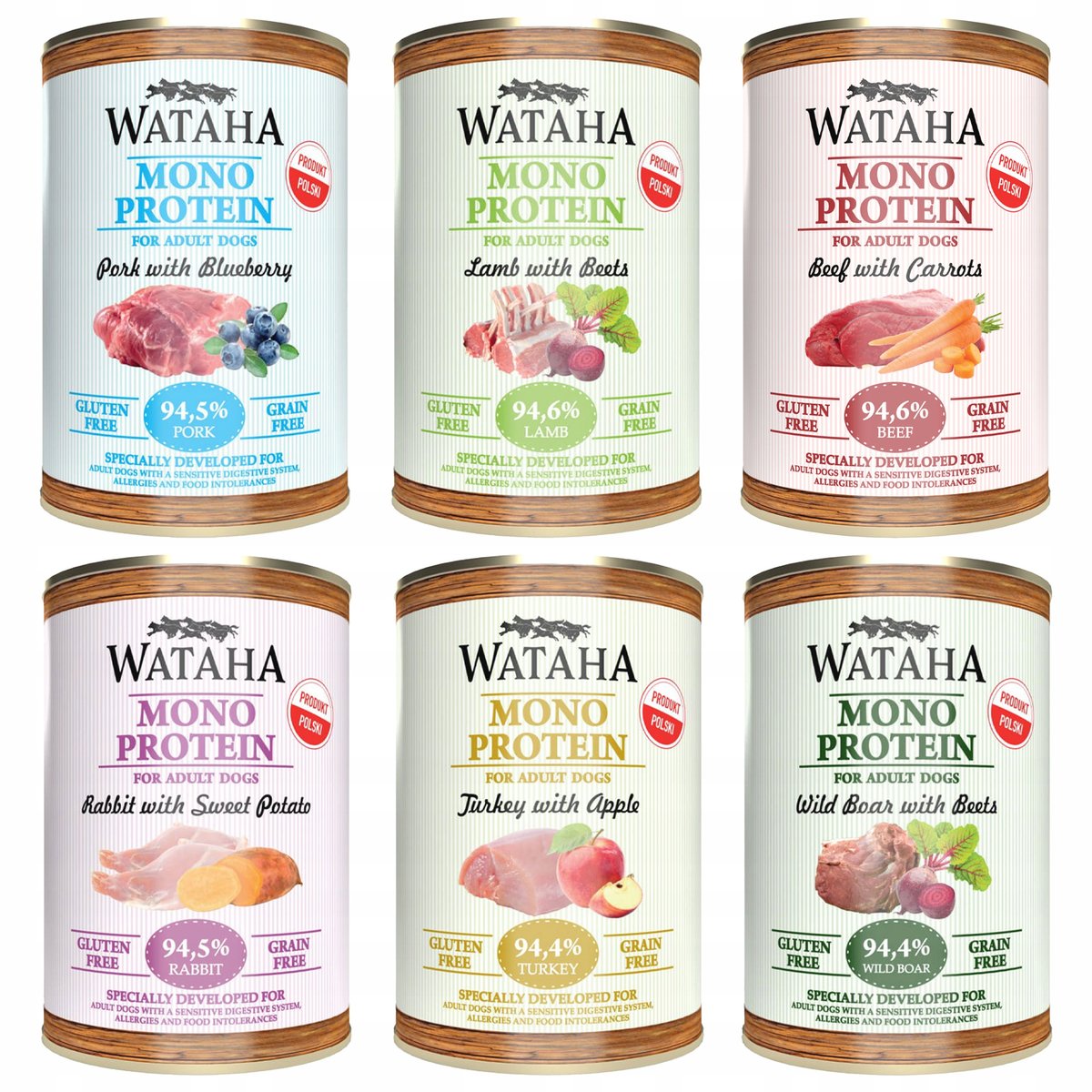 WATAHA Mono Protein Adult karma mokra dla psa Mix smaków 6 x 400g ...