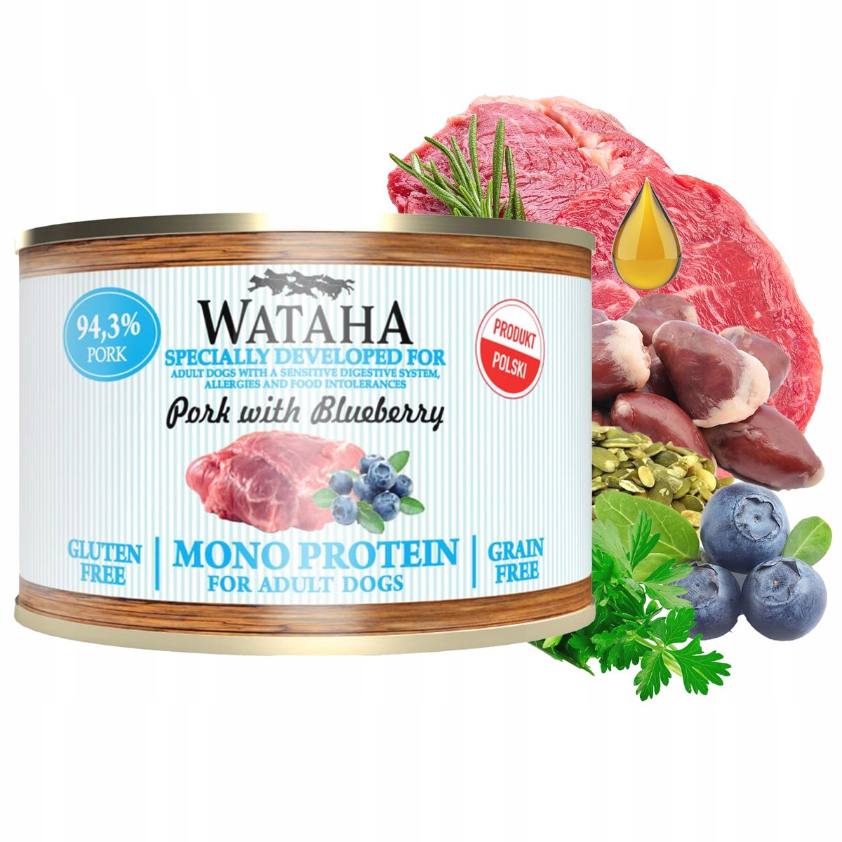 WATAHA Mono Protein Adult karma mokra dla psa Wieprzowina z Borówką ...