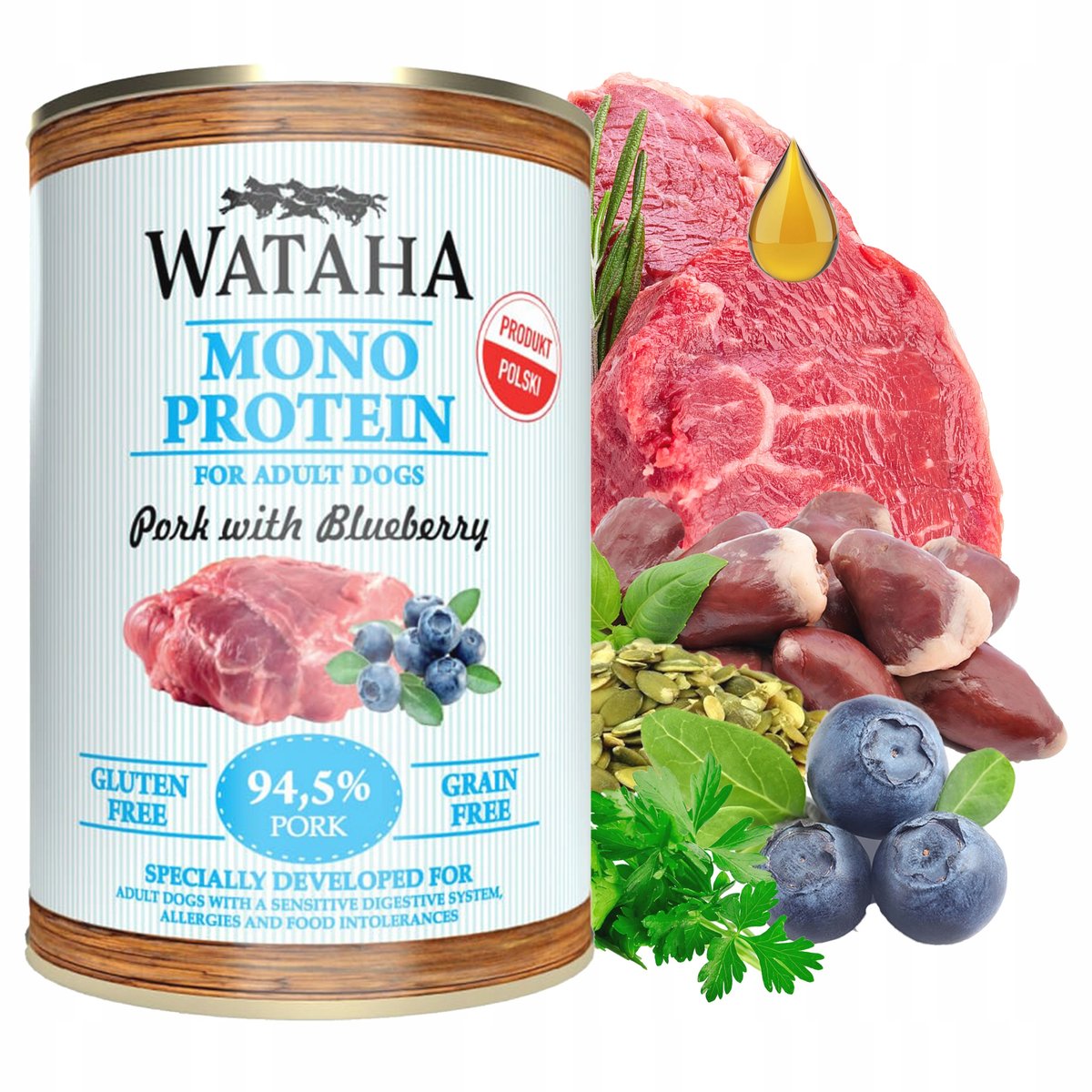 WATAHA Mono Protein Adult karma mokra dla psa Wieprzowina z Borówką ...