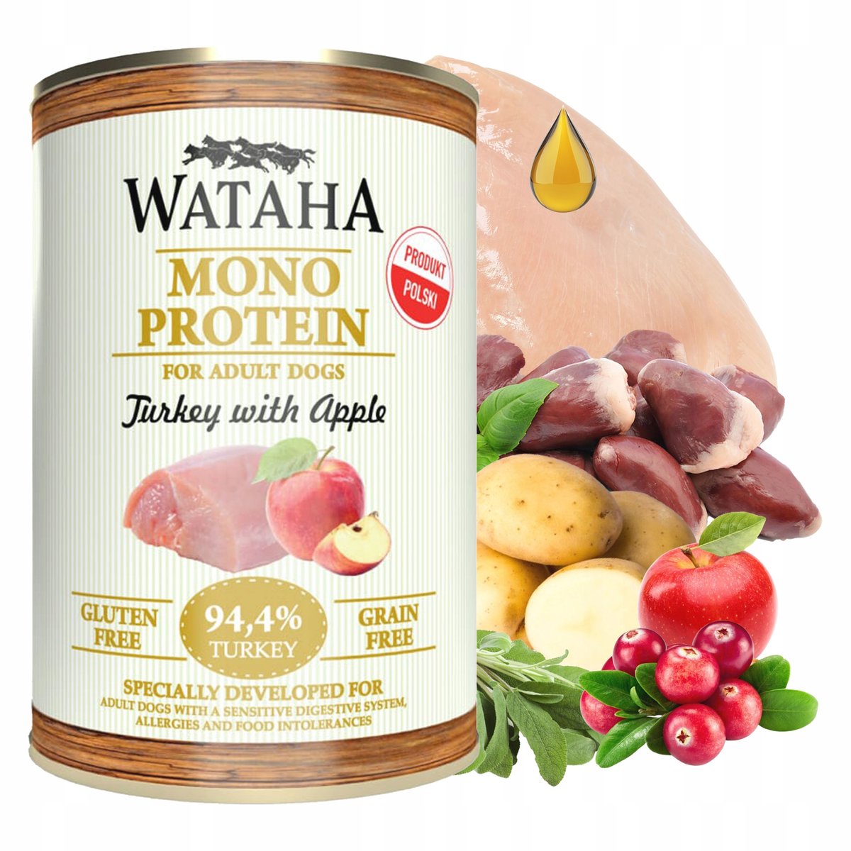 WATAHA Mono Protein Adult mokra karma dla psa Indyk z Jabłkiem 400g ...