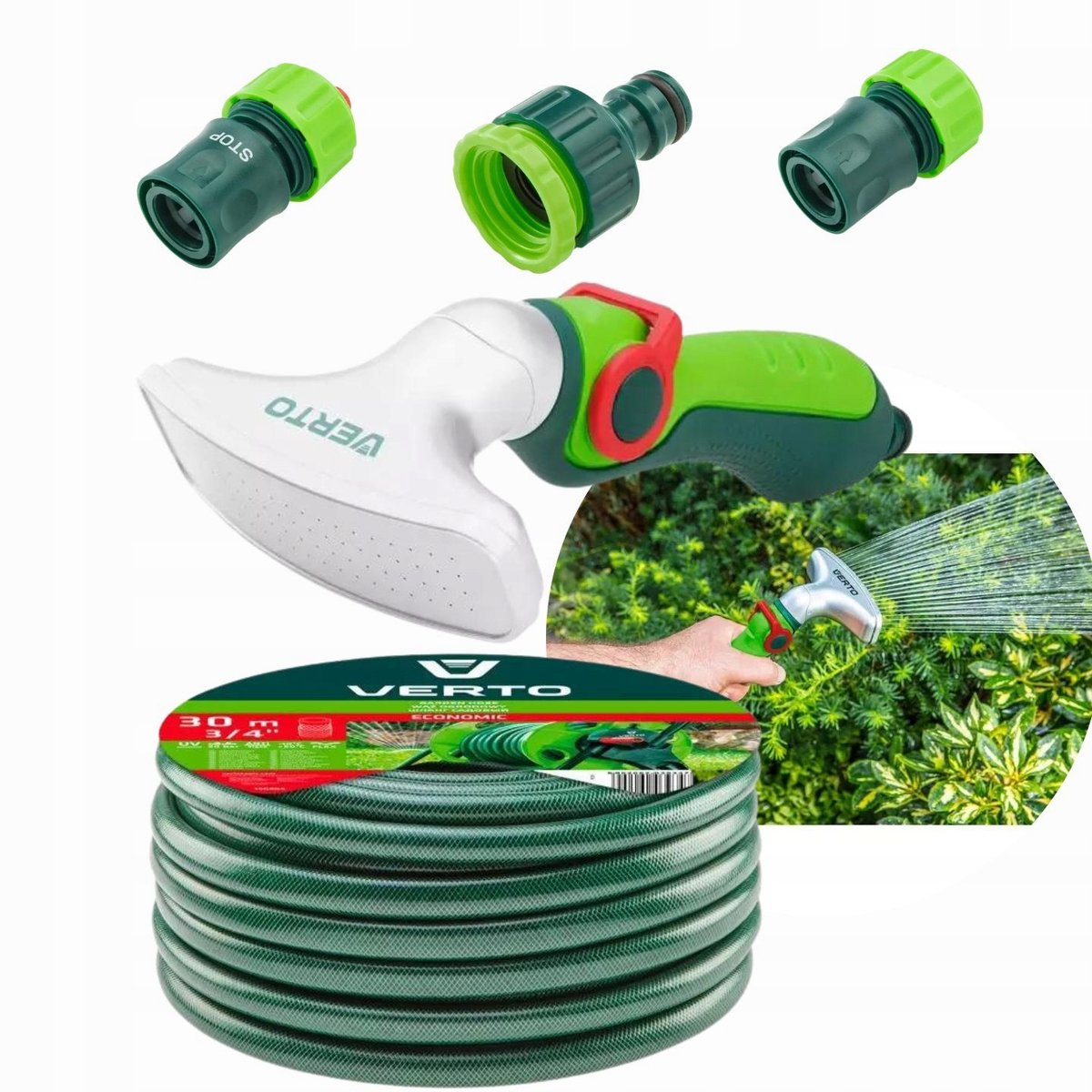 WĄŻ OGRODOWY 30m 3/4 + ZŁĄCZKI +ZRASZACZ PISTOLET - Verto | Sklep EMPIK.COM
