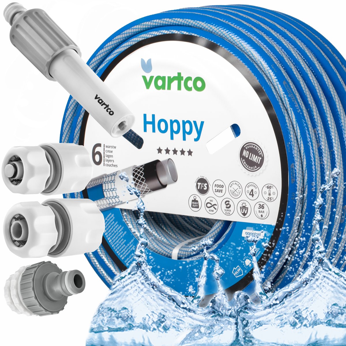 WĄŻ OGRODOWY NIE SKRĘCAJĄCY GUMOWY ZŁĄCZKI DYSZA 30m 3/4 CALA 6 WARTSWOWY - VARTCO | Sklep EMPIK.COM