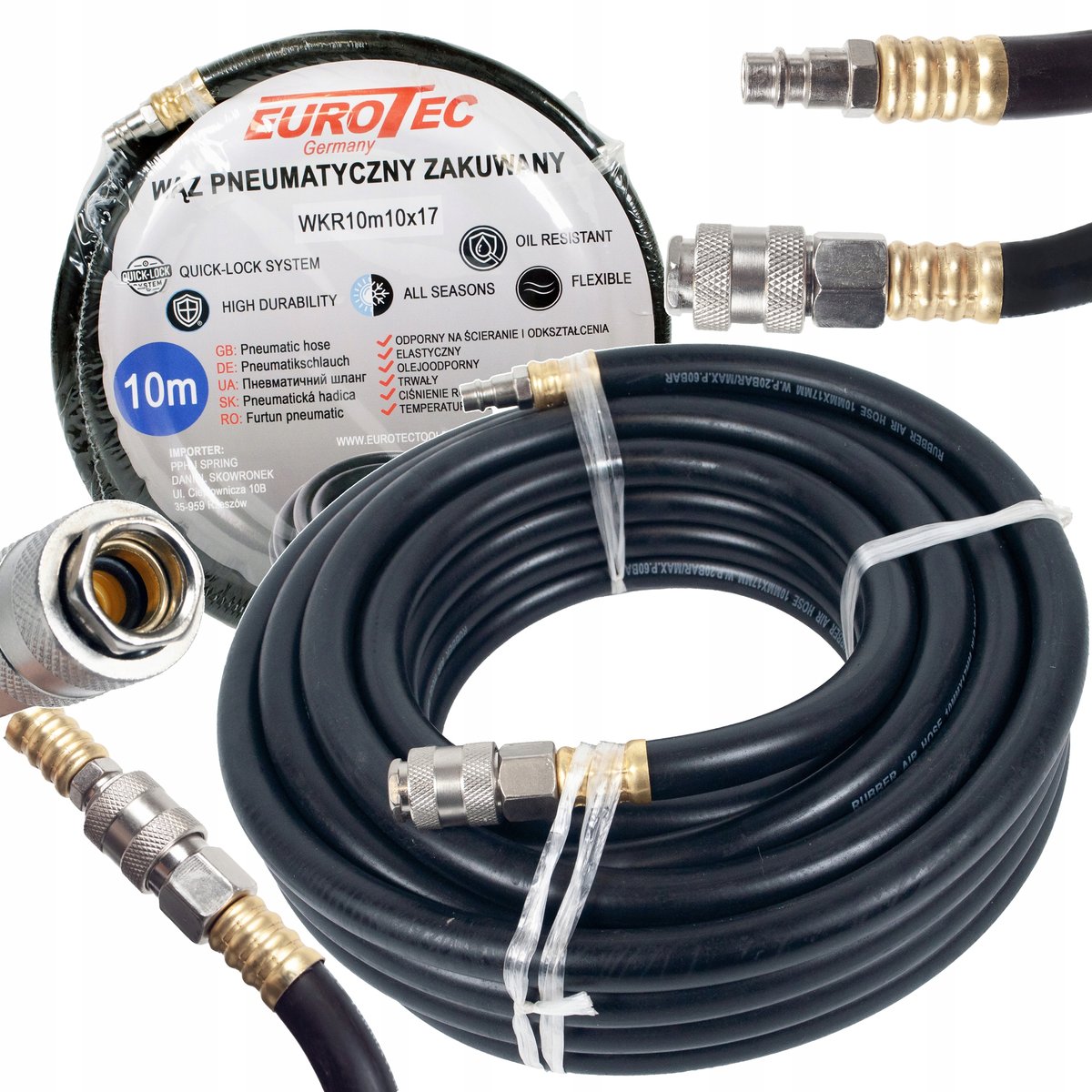 WĄŻ PRZEWÓD GUMOWY PNEUMATYCZNY 10M 10x17mm ZAKUWANY DO KOMPRESORA ...