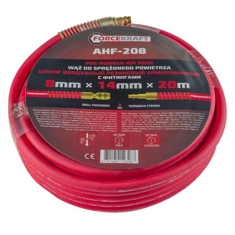 Wąż przewód pneumatyczny do kompresora sprężonego powuetrza z końcówkami 8mm x 20m FORCEKRAFT ...
