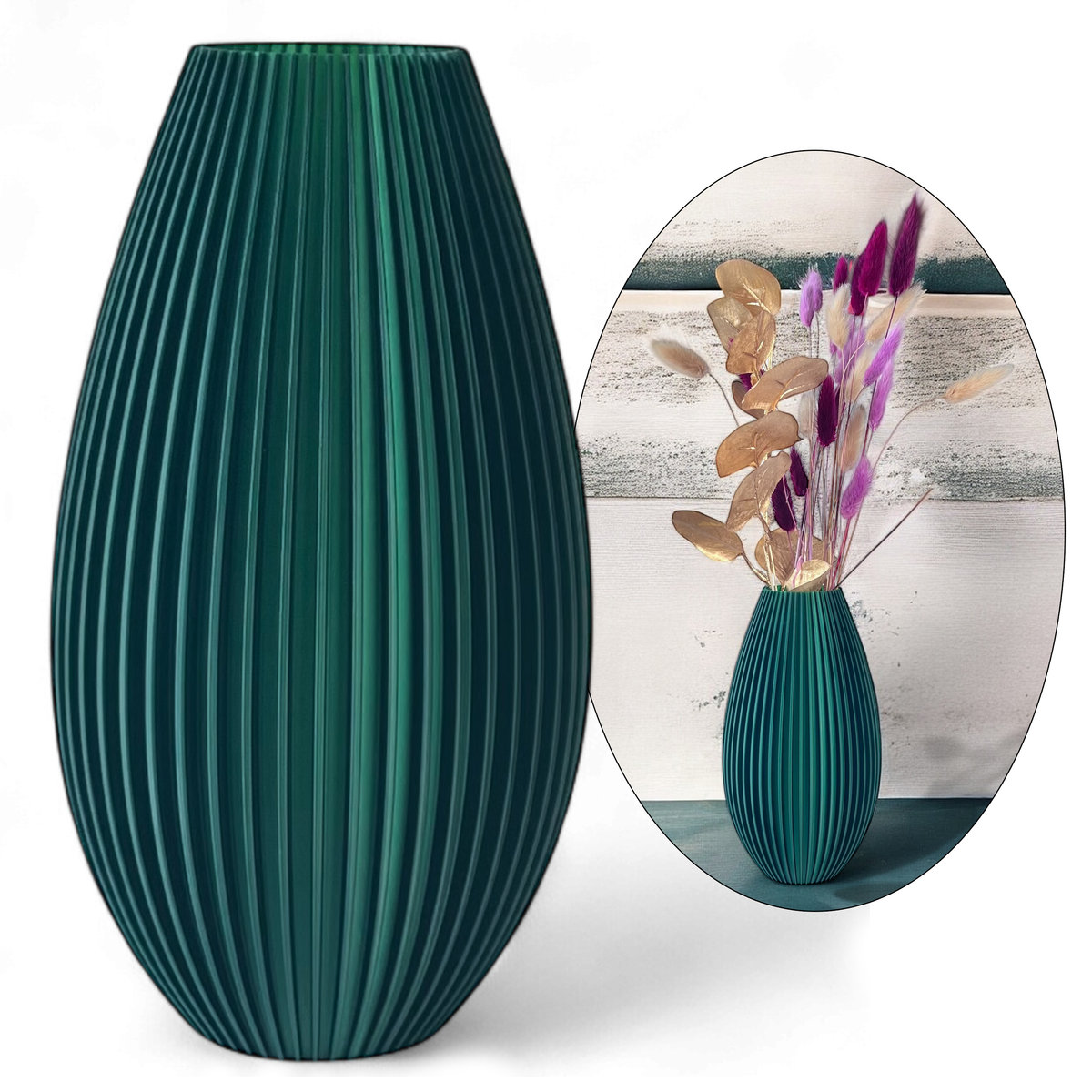 Wazon Nietłukący Butelkowa Zieleń 15Cm Ryflowany Wazon Na Kwiaty ...