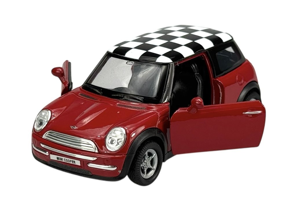 Welly Mini Cooper Z Szachownicą Czerwony 1:34 Samochód Nowy Metalowy ...