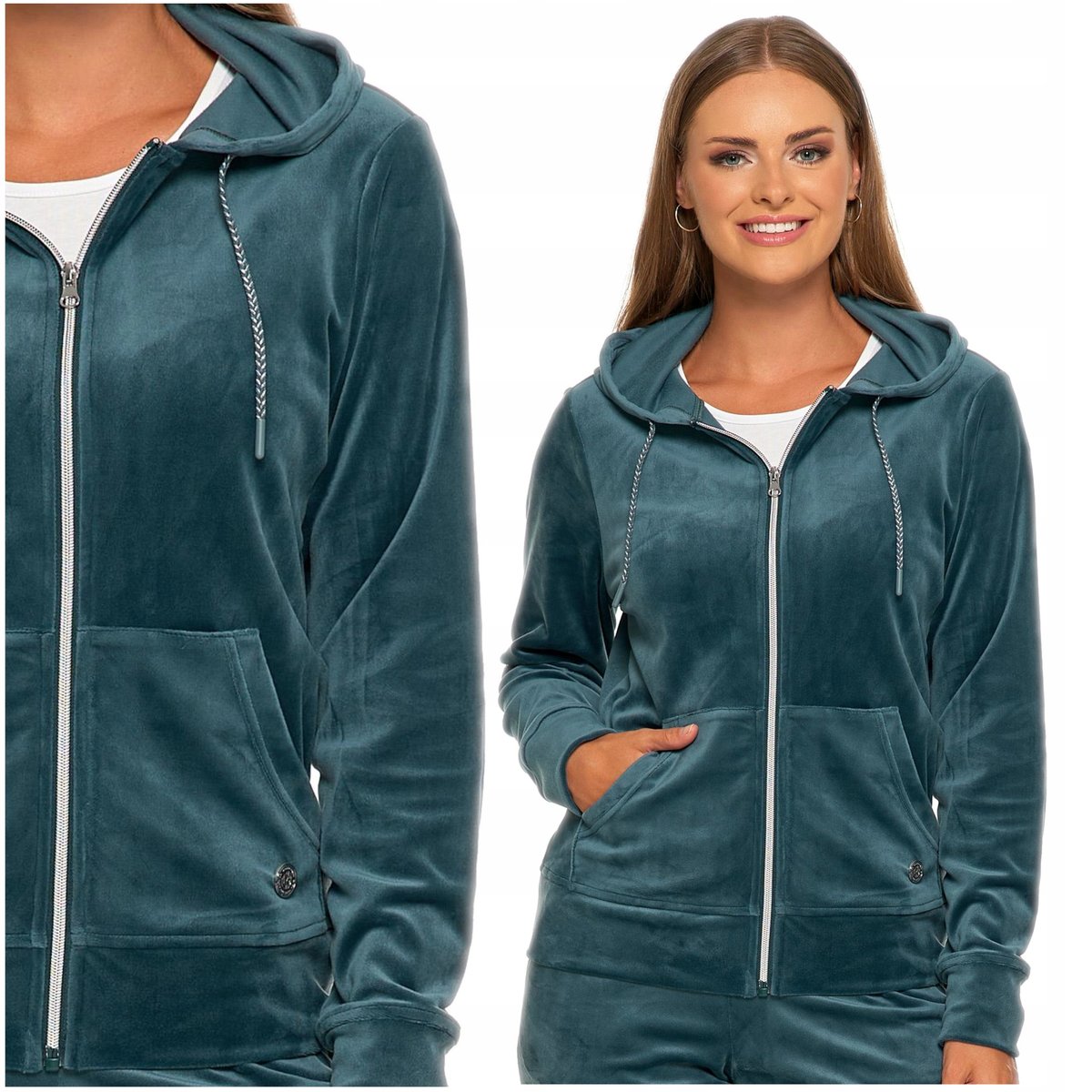 Welurowa Bluza Damska Z Kapturem Rozpinana Welur Modny Kolor Moraj M - Moraj | Moda Sklep EMPIK.COM